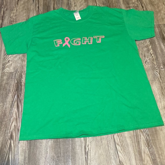 Gildan | Tops | Green Fight Breast Cancer Tshirt With Pink Ribbon ...